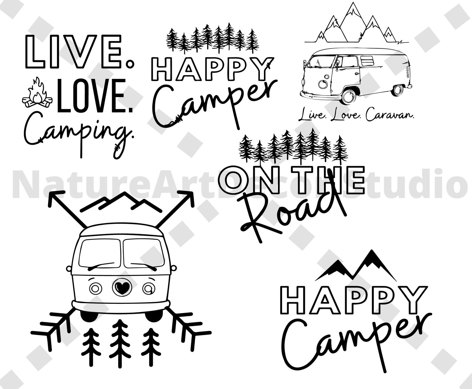 25pc Hippie Hand-drawn Caravan Doodle SVG Bundle Camping Cut - Etsy ...