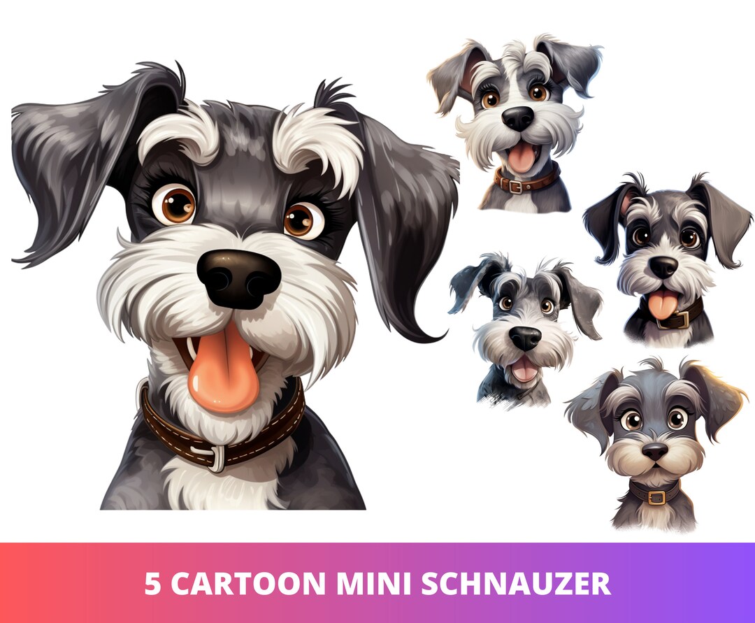 5pc Cartoon Mini Schnauzer Dog Head PNG Bundle Cute Puppy POD - Etsy