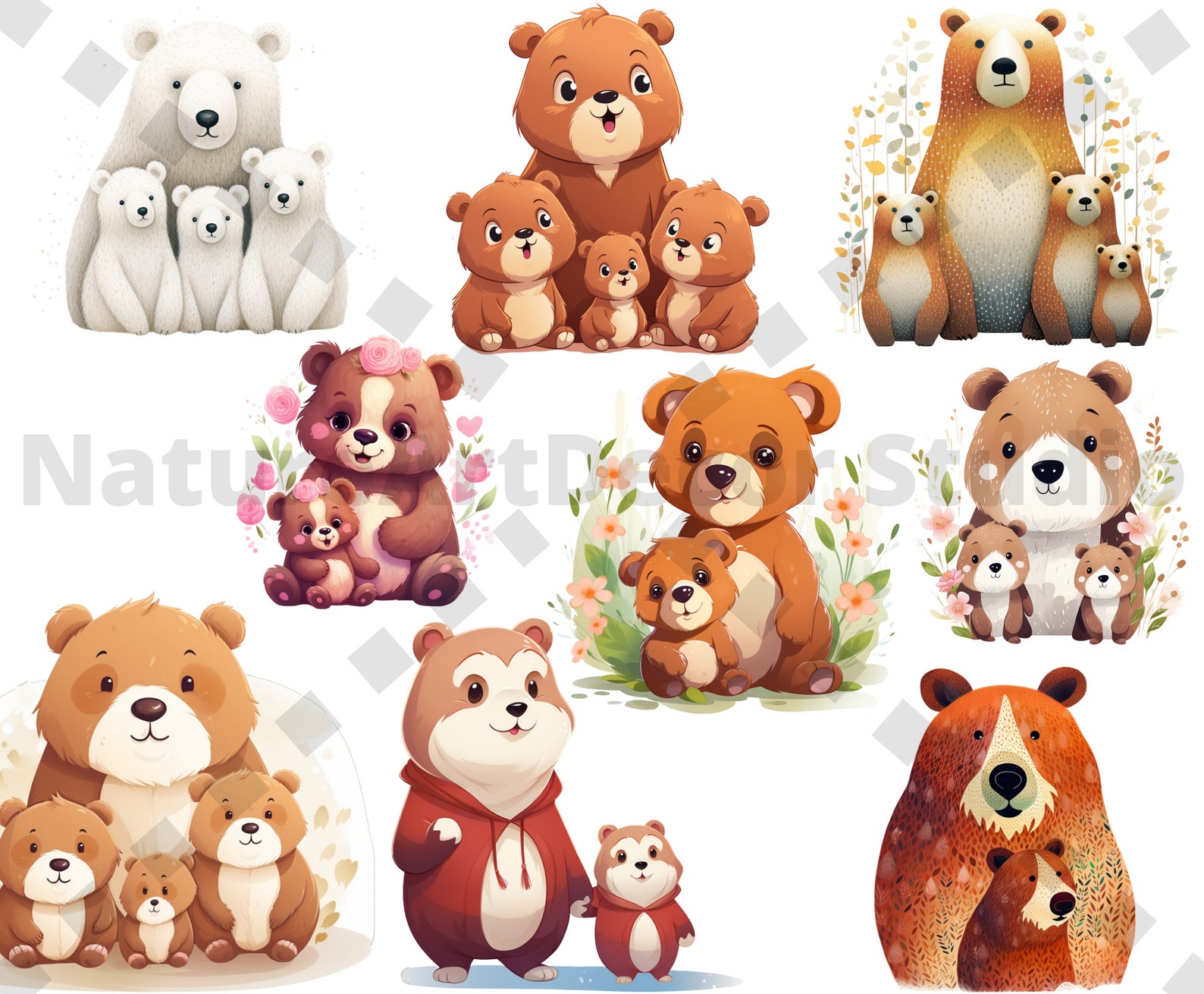 70pc Cute Cuddly Bears PNG Bundle Delightful Drawings of - Etsy
