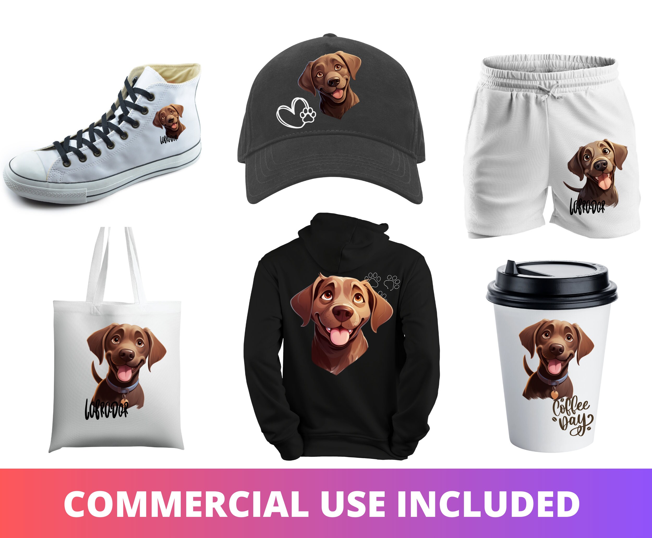 5pc Cartoon Labrador Dog Head PNG Bundle Cute Chocolate Color - Etsy