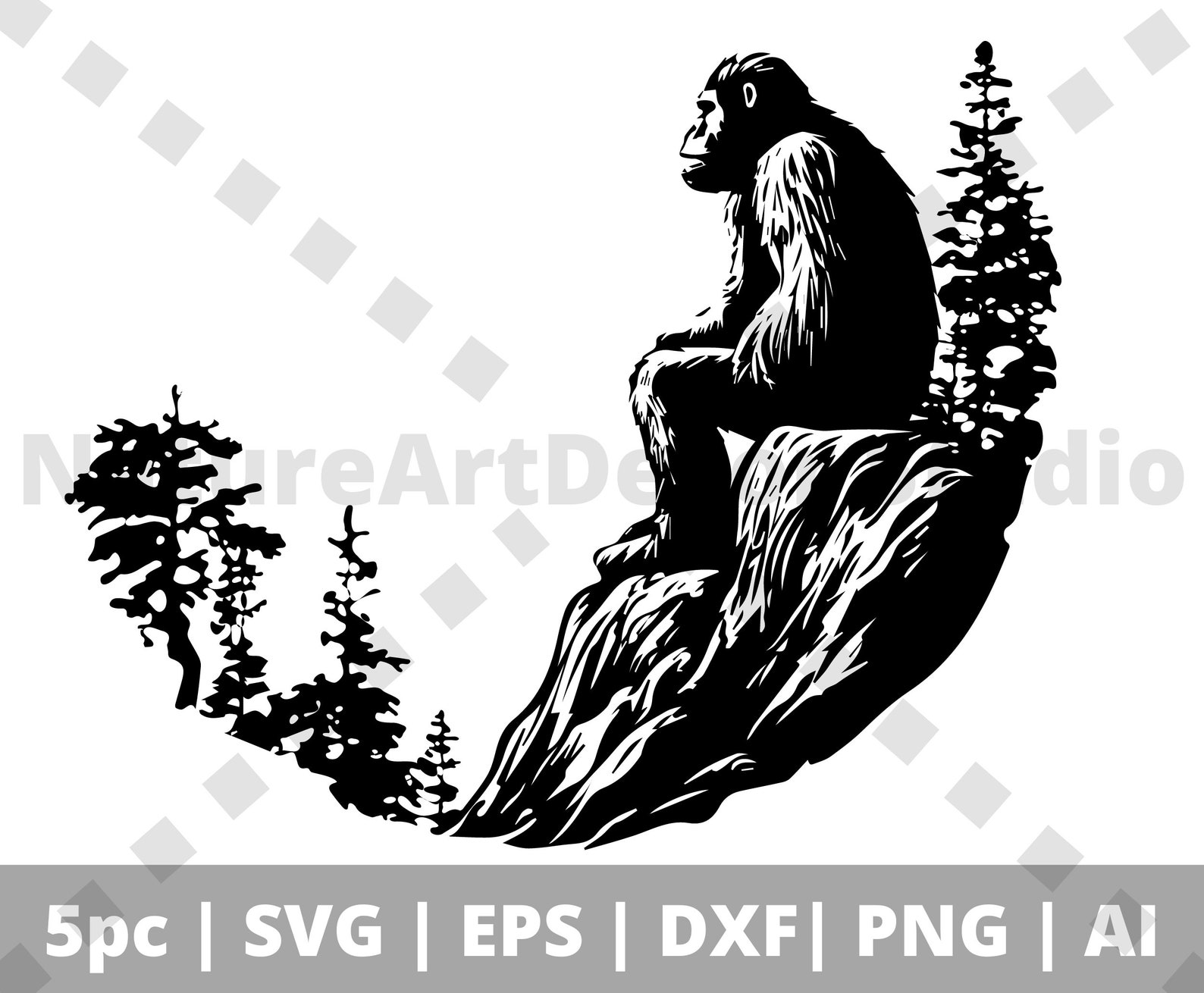 Bigfoot Line Art Svg, Png, Eps, Dxf, Ai Bundle, Sasquatch Yeticlipart ...