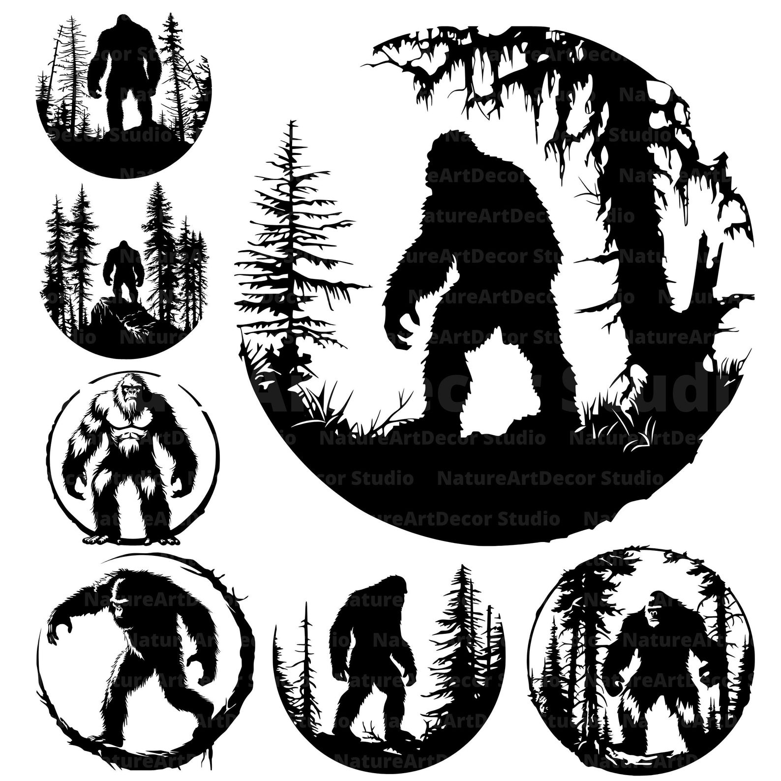 Bigfoot Silhouette Line Art Svg Bundle, Yeti, Sasquatch Cryptid Clipart ...