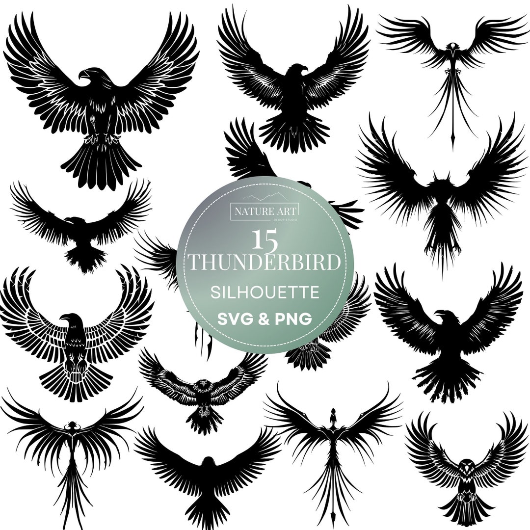 Thunderbird Silhouette Line Art Svg Bundle, Bird Monster Cryptid ...