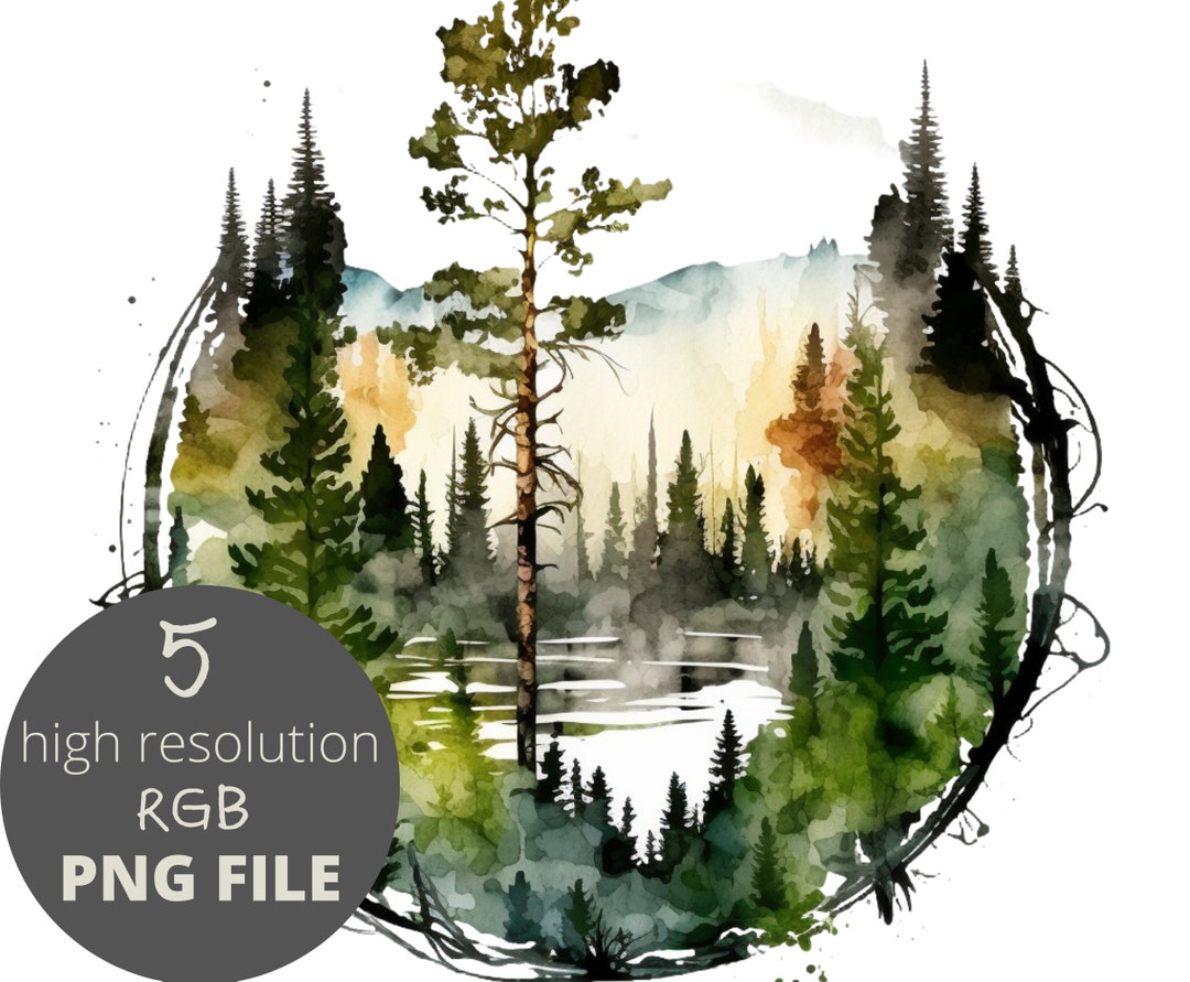 5pc Nature Landscape Water Color PNG Bundle, Forest Outdoor Clipart ...