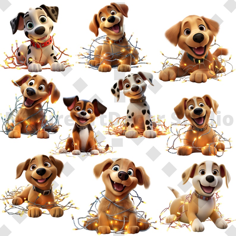 Cute Cartoon Christmas Dogs 40 Pc PNG Bundle, Cute Puppy Dog Tangled ...