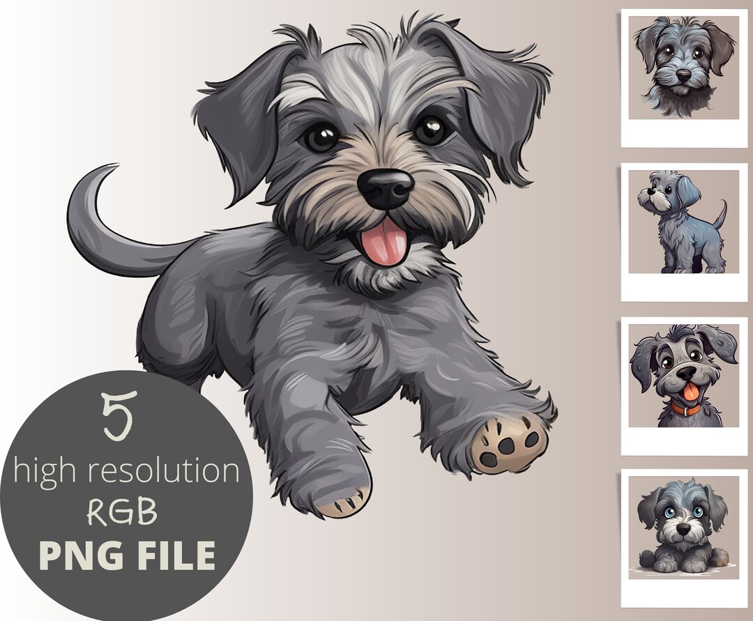 5pc Cartoon Gray Schnoodle Dog PNG Bundle Cute Animal POD - Etsy