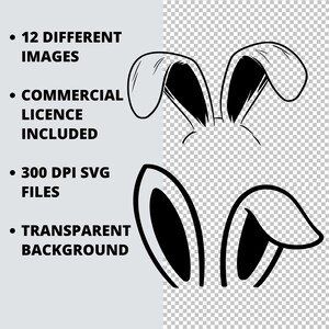 12pc Bunny Ears SVG Bundle, Cute Bunny Ears Clipart, Black and White ...