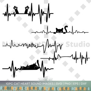10pc Cat Heart Sound Art Svg Bundle, Kitty Heart Beat Clipart, POD ...