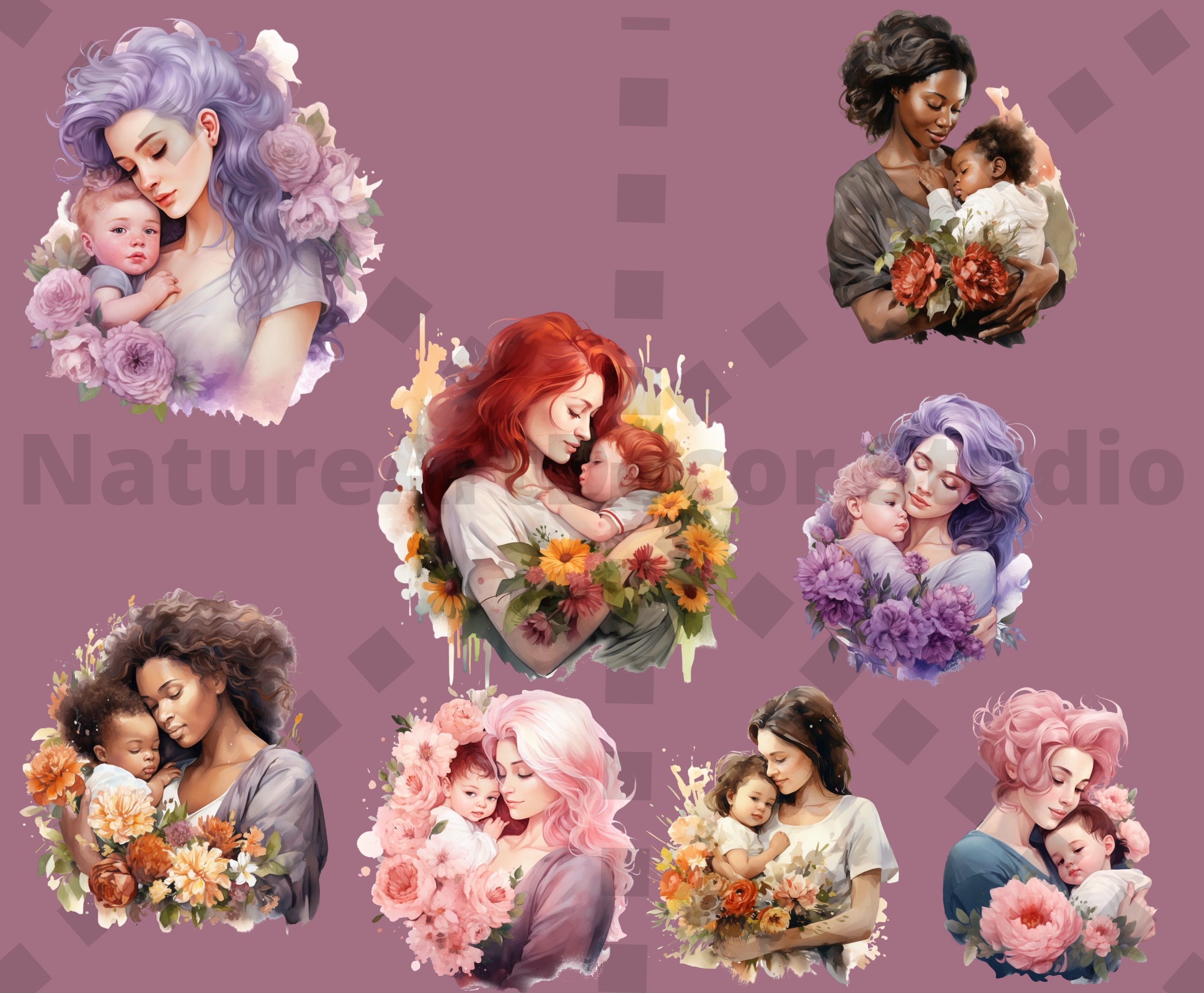 45pc Wonderful Motherhood Watercolor PNG Bundle Mom and Baby - Etsy