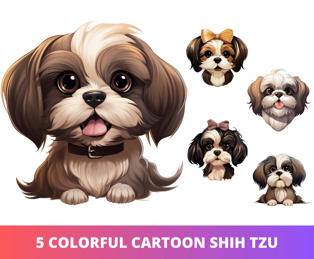 5pc Cartoon Shih Tzu Head PNG Bundle, Cute Puppy POD Allowed Digital ...