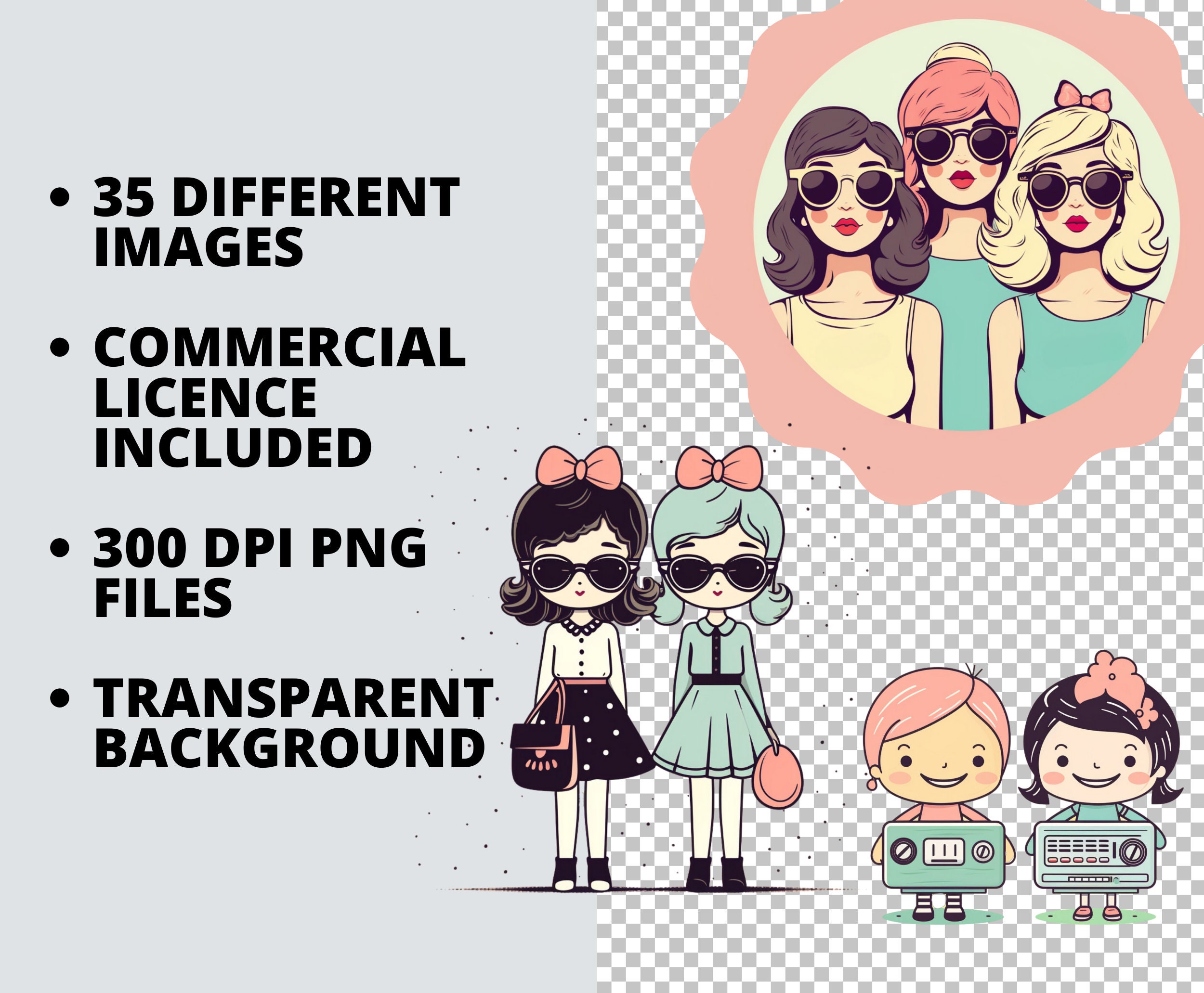 35pc Retro Cartoon Best Friends Forever PNG Bundle Best - Etsy