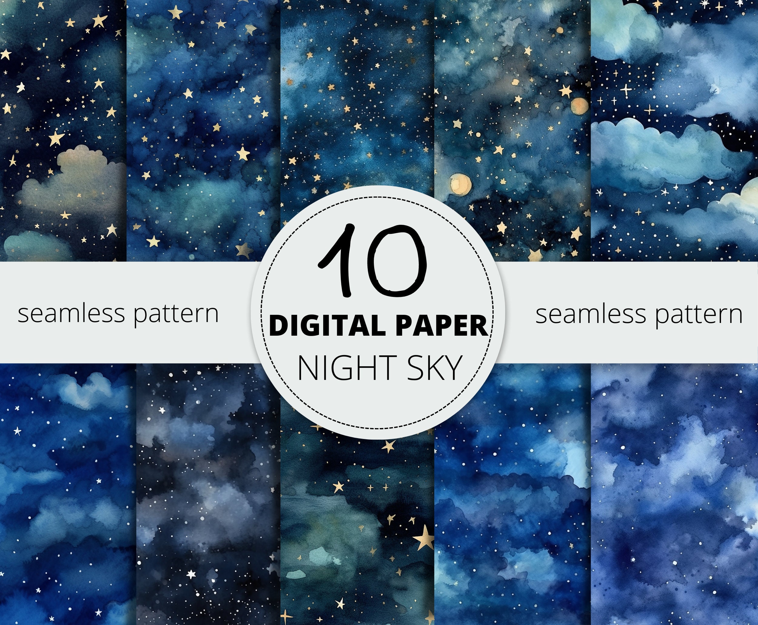 10 Pc Seamless Dark Midnight Sky Pattern Digital Paper Bundle, JPG ...