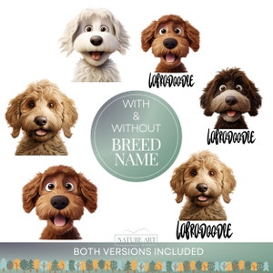 5pc Cartoon Labradoodle Dog Face Portrait Clipart PNG Bundle, Cute Dog ...