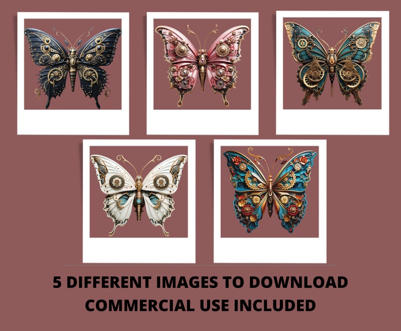 5pc Steampunk Butterfly PNG Bundle Steampunk Animal POD - Etsy