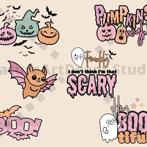 Retro Pink Halloween Image Bundle, 30pc Cute Spooky Ghost PNG Clipart ...