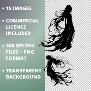 Banshee Silhouette Line Art Svg Bundle, Female Monster Cryptid Clipart ...