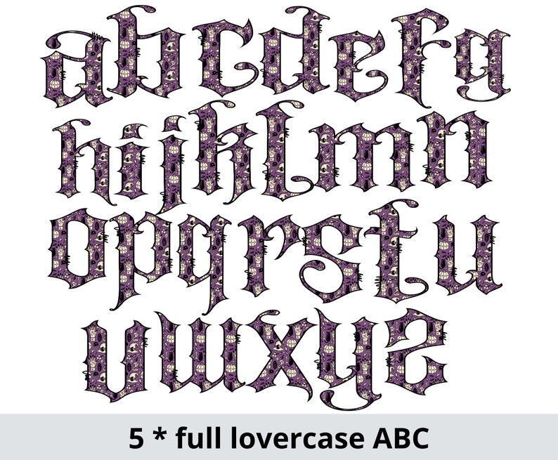 Halloween Doodle Alphabet Letters, 5 Full Spooky Gothic Alpha PNG ...