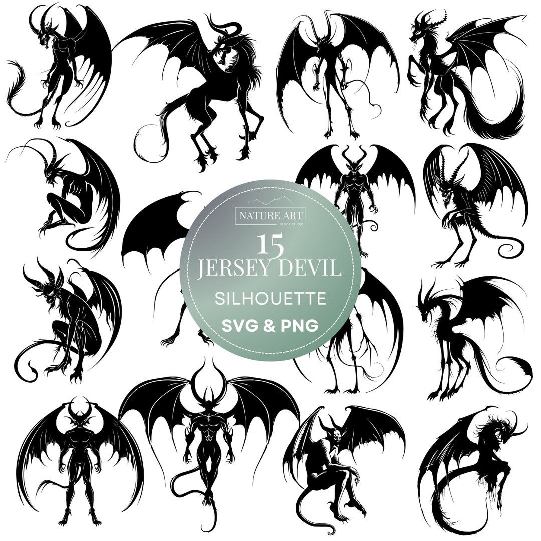 Jersey Devil Silhouette Line Art Svg Bundle, Monster Cryptid Clipart ...
