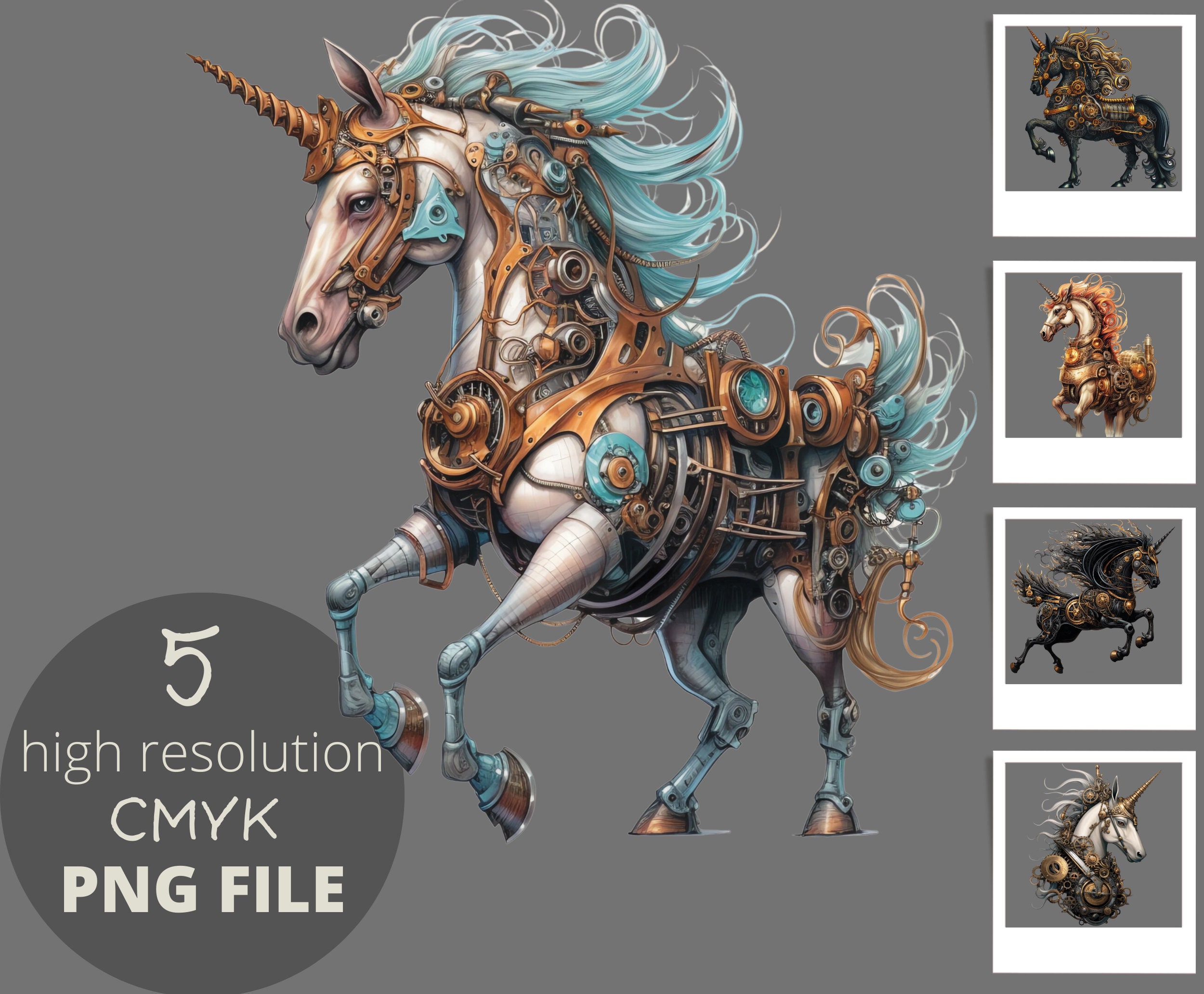 5pc Steampunk Unicorn PNG Bundle Steampunk Animal POD Allowed - Etsy