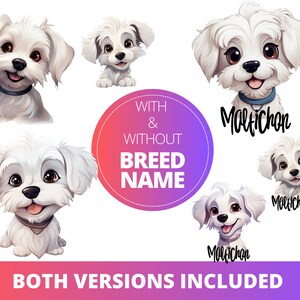 5pc Cartoon Maltichon Dog Head PNG Bundle, Puppy Portrait POD Allowed ...