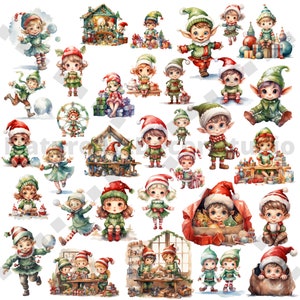 100pc North Pole Vintage Santa Watercolor PNG Clipart Bundle, Winter ...