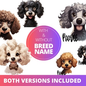 5pc Cartoon Poodle Head PNG Bundle, Cute Puppy POD Allowed Digital Art ...