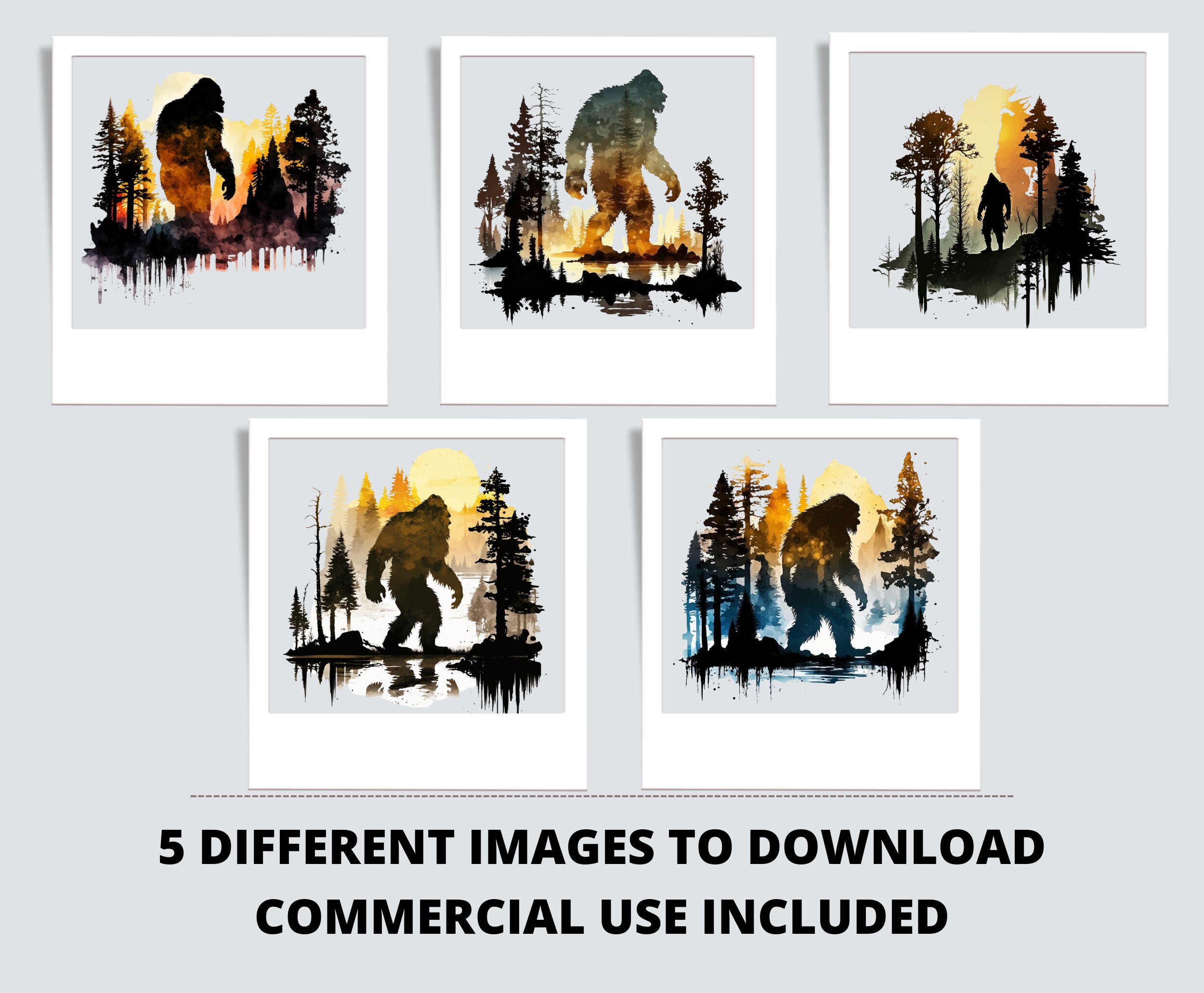 5pc Bigfoot Water Color PNG Bundle Sasquatch Yeti Hiking - Etsy