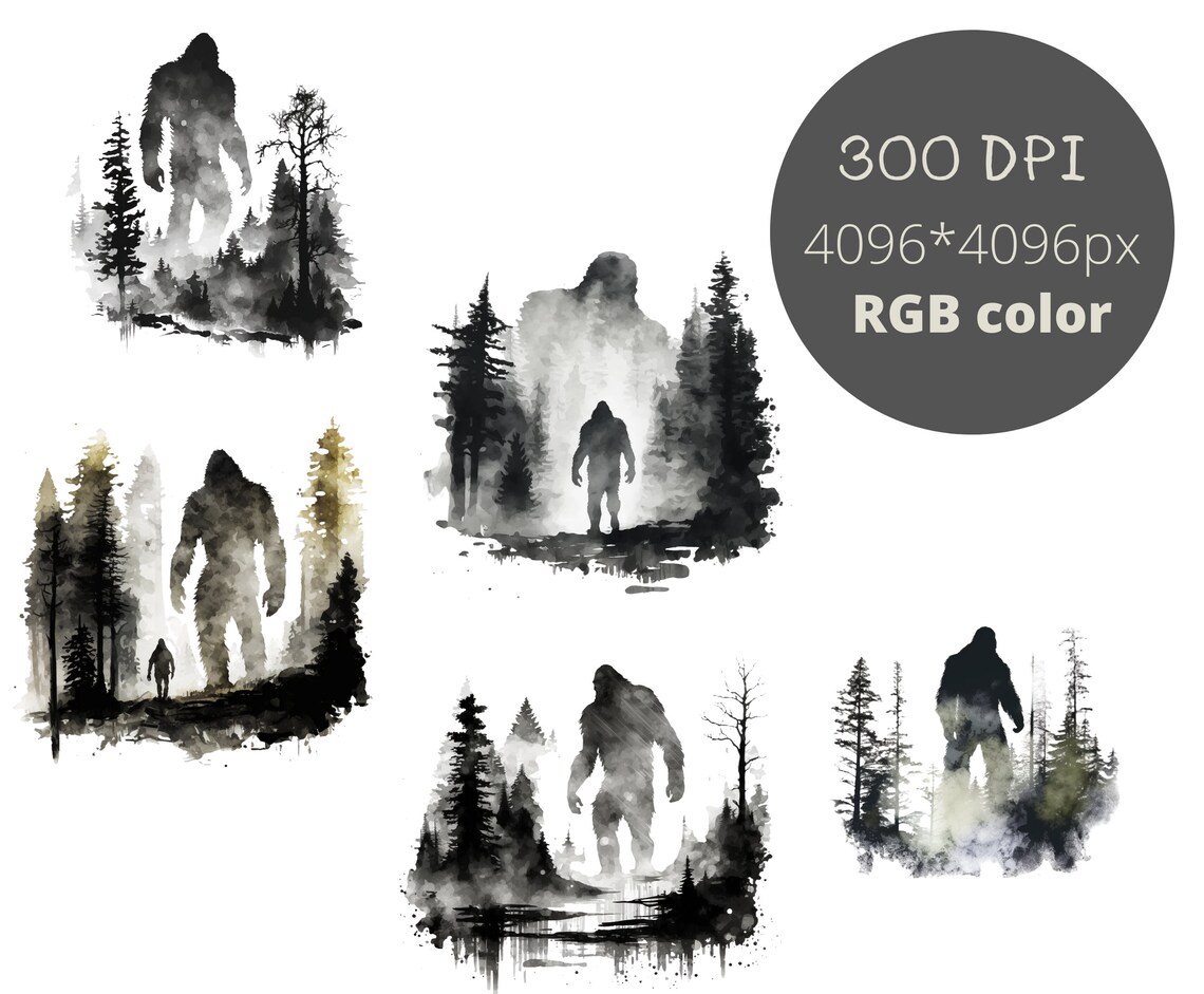 5pc Bigfoot Water Color PNG Bundle Sasquatch Yeti Hiking - Etsy