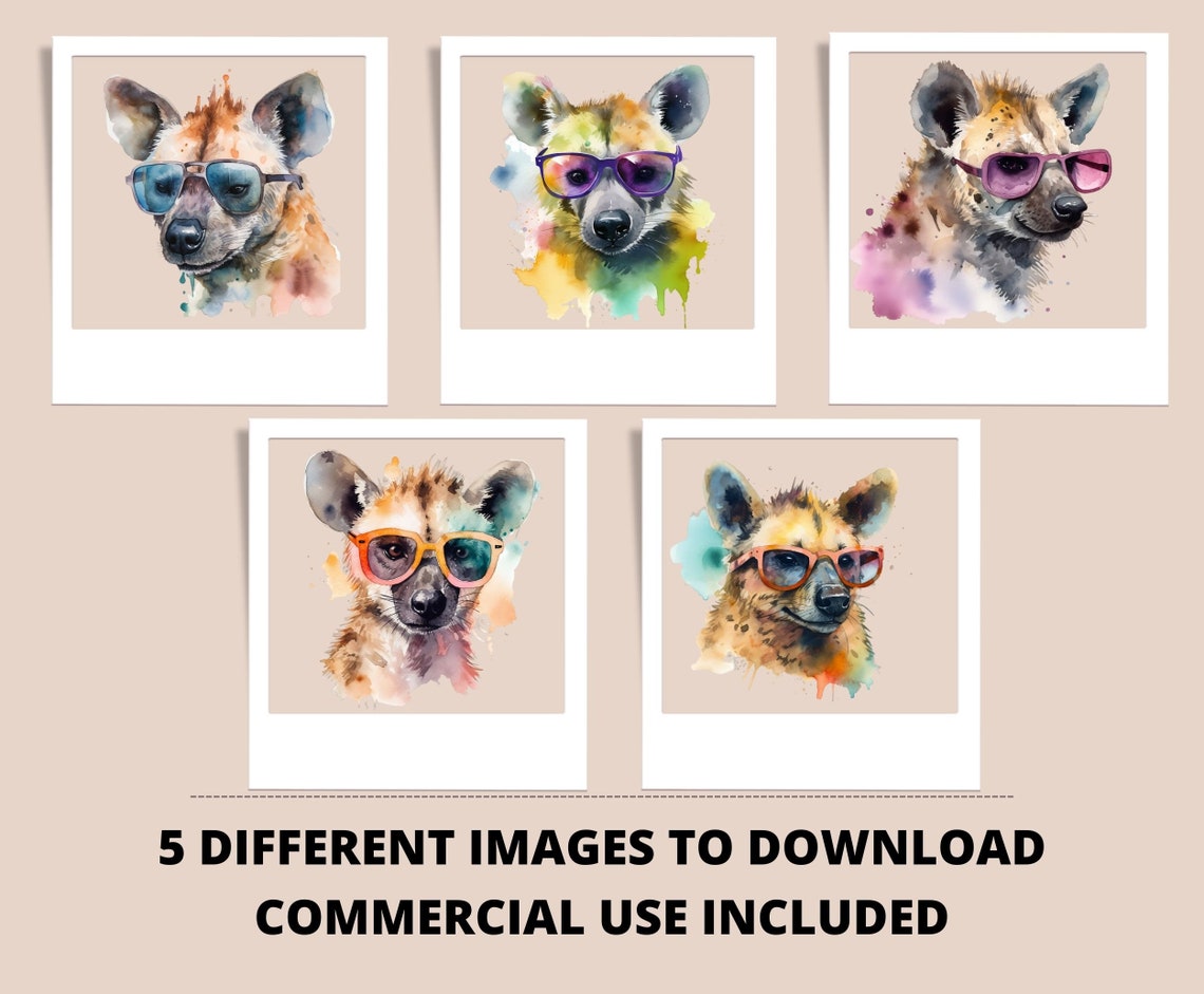 5 Cute Hyena With Sunglasses Water Color Animal PNG Bundle - Etsy