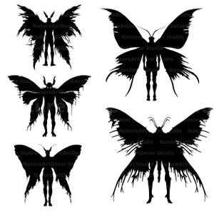 Mothman Silhouette Line Art Svg Bundle, Mothman Monster Cryptid Clipart ...