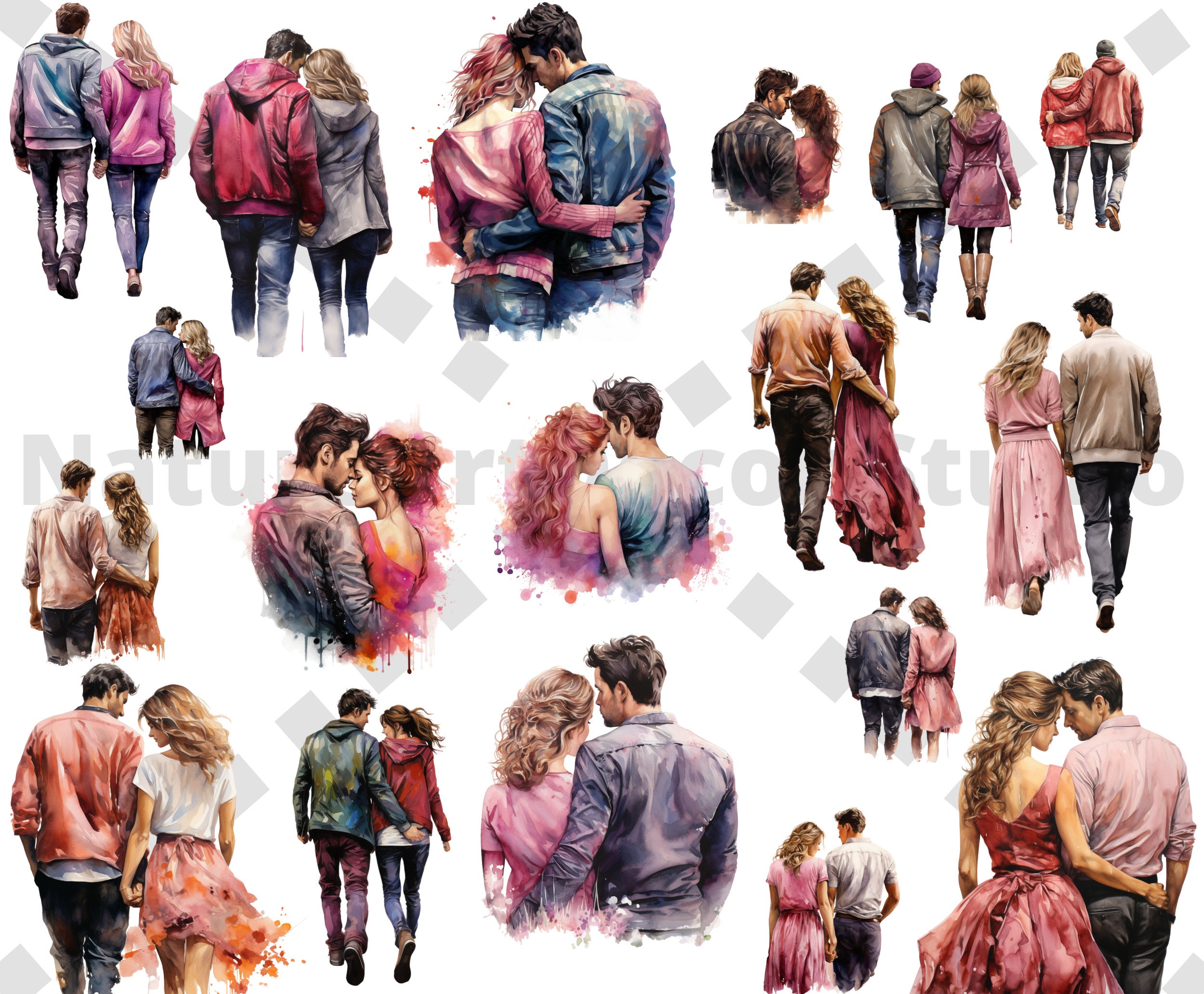 80pc Romantic Couples Mega Watercolor PNG Bundle Love - Etsy