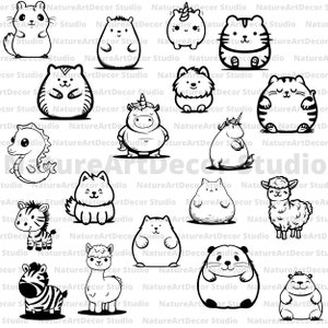 95pc Cute Puffy Animal Doodle SVG Bundle, Cute Woodland Animals, Fluffi ...
