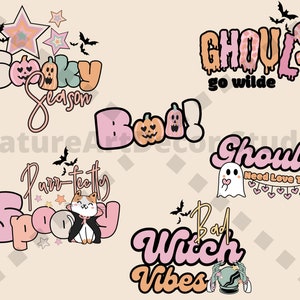 Retro Pink Halloween Image Bundle, 30pc Cute Spooky Ghost PNG Clipart ...