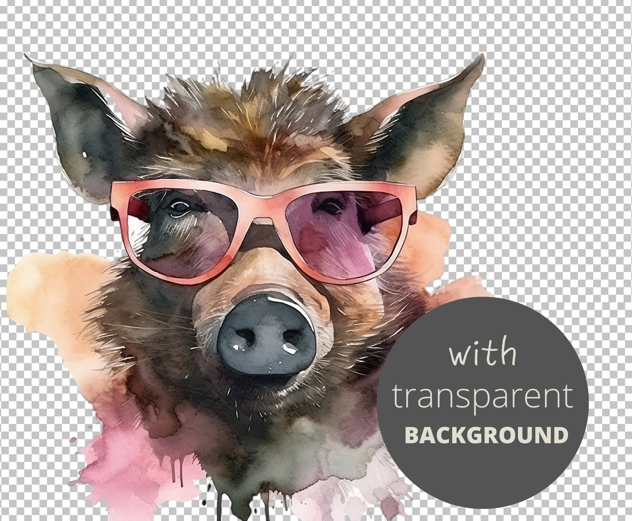 5 Boar Sunglasses Water Color Animal PNG Bundle, Woodland Animal ...