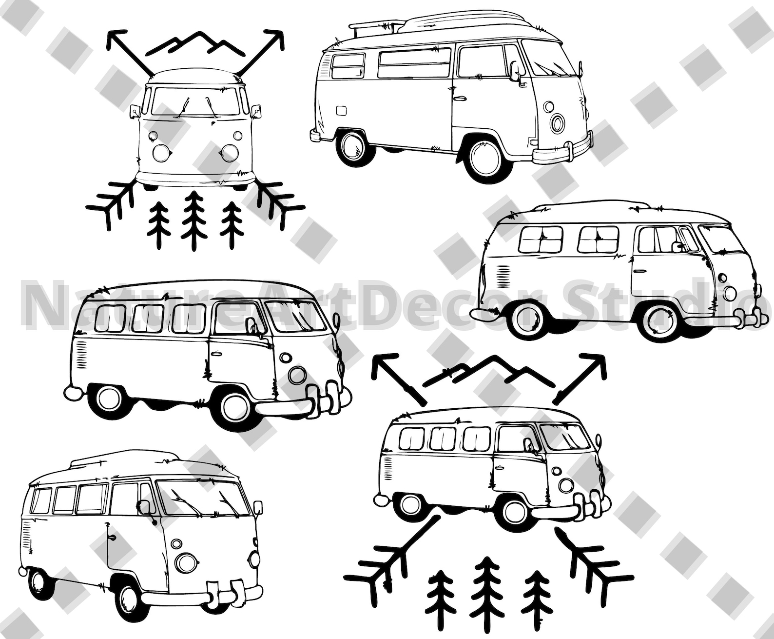 25pc Hippie Hand-drawn Caravan Doodle SVG Bundle Camping Cut - Etsy ...