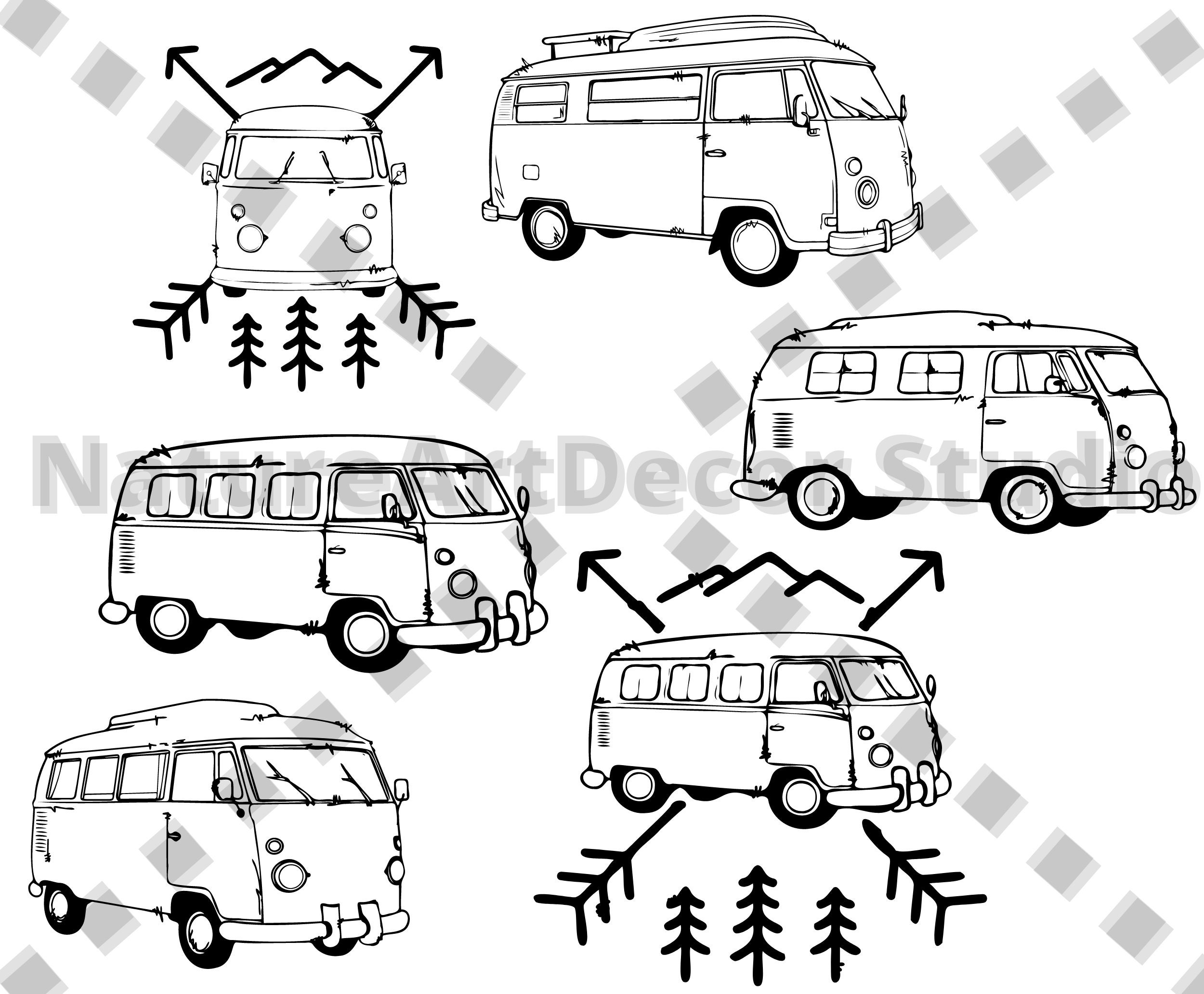 25pc Hippie Hand-drawn Caravan Doodle SVG Bundle Camping Cut - Etsy ...