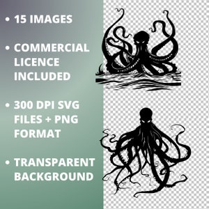 Kraken Silhouette Line Art Svg Bundle, Sea Monster Cryptid Clipart, POD ...