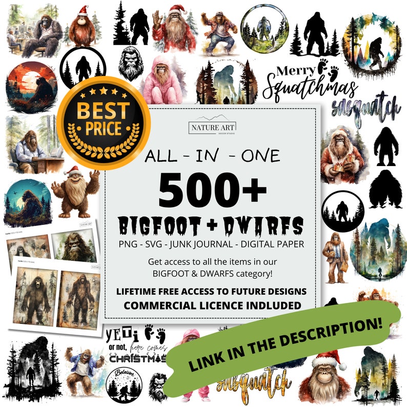 Bigfoot Silhouette Line Art Svg Bundle, Sasquatch Yeti Clipart, POD ...