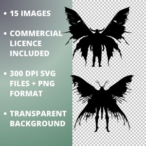 Mothman Silhouette Line Art Svg Bundle, Mothman Monster Cryptid Clipart ...