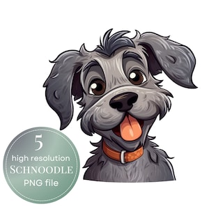 5pc Cartoon Gray Schnoodle Dog PNG Bundle, Cute Animal POD Allowed ...