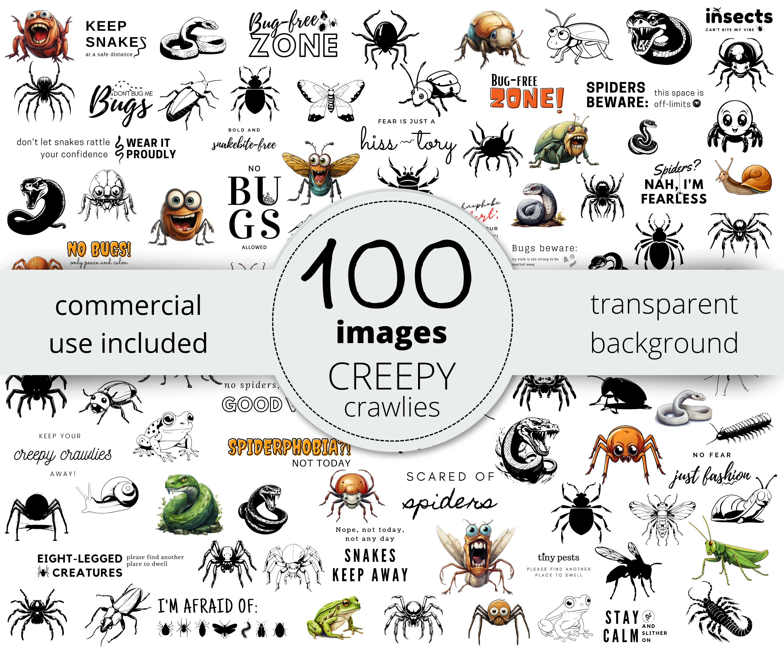 100pc Creepy Crawlies Image Bundle, Insect, Bug, Moth, Snake, Centipede ...