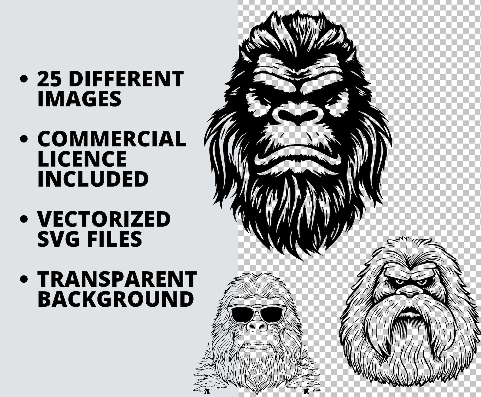 Bigfoot Faces Line Art Svg Bundle, Sasquatch Yeti Head Clipart, POD ...