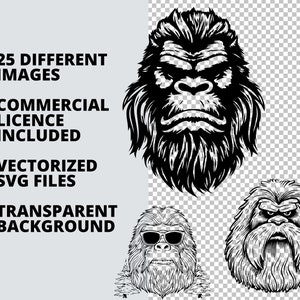 Bigfoot Faces Line Art Svg Bundle, Sasquatch Yeti Head Clipart, POD ...