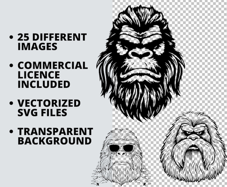 Bigfoot Faces Line Art Svg Bundle, Sasquatch Yeti Head Clipart, POD ...