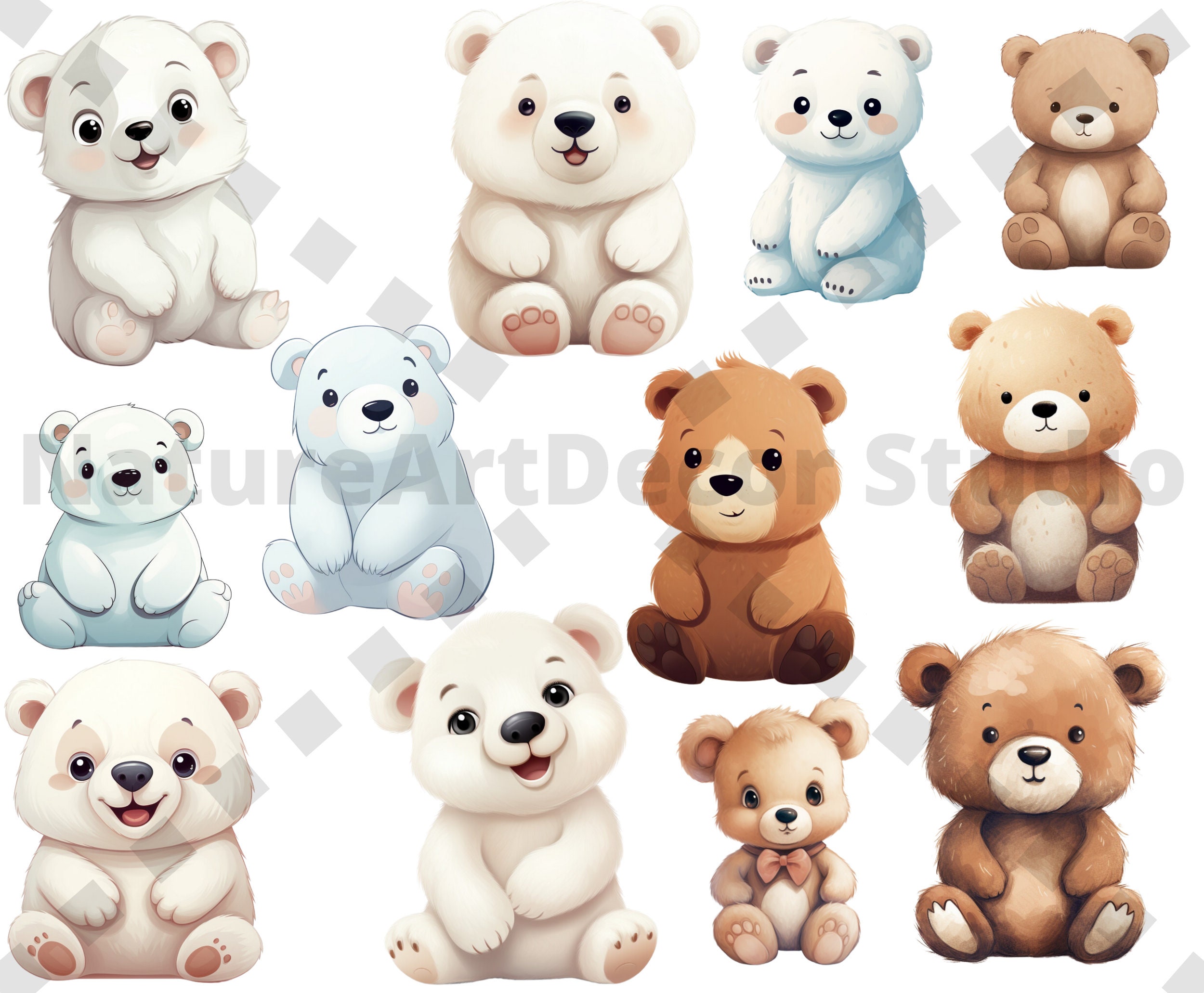 70pc Cute Cuddly Bears PNG Bundle Delightful Drawings of - Etsy