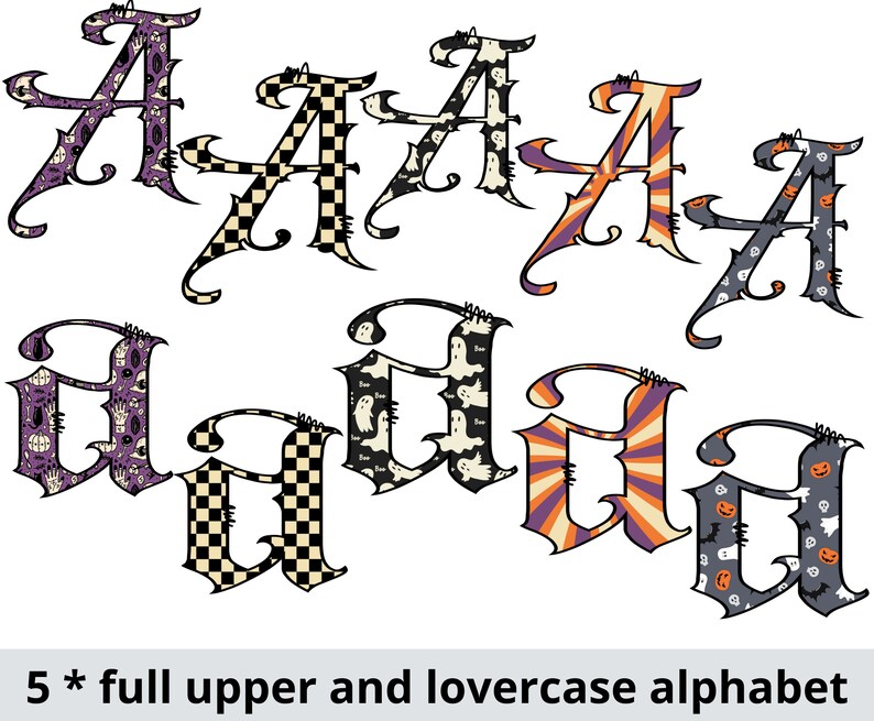Halloween Doodle Alphabet Letters, 5 Full Spooky Gothic Alpha PNG ...