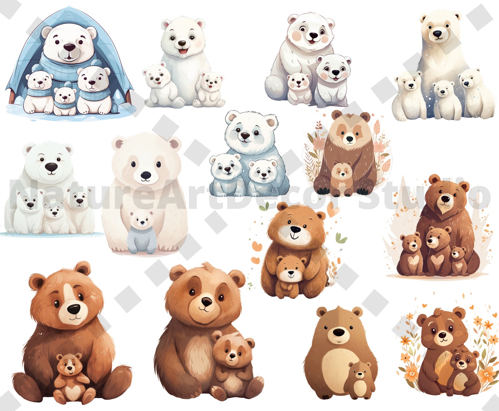 70pc Cute Cuddly Bears PNG Bundle Delightful Drawings of - Etsy