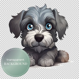 5pc Cartoon Gray Schnoodle Dog PNG Bundle, Cute Animal POD Allowed ...