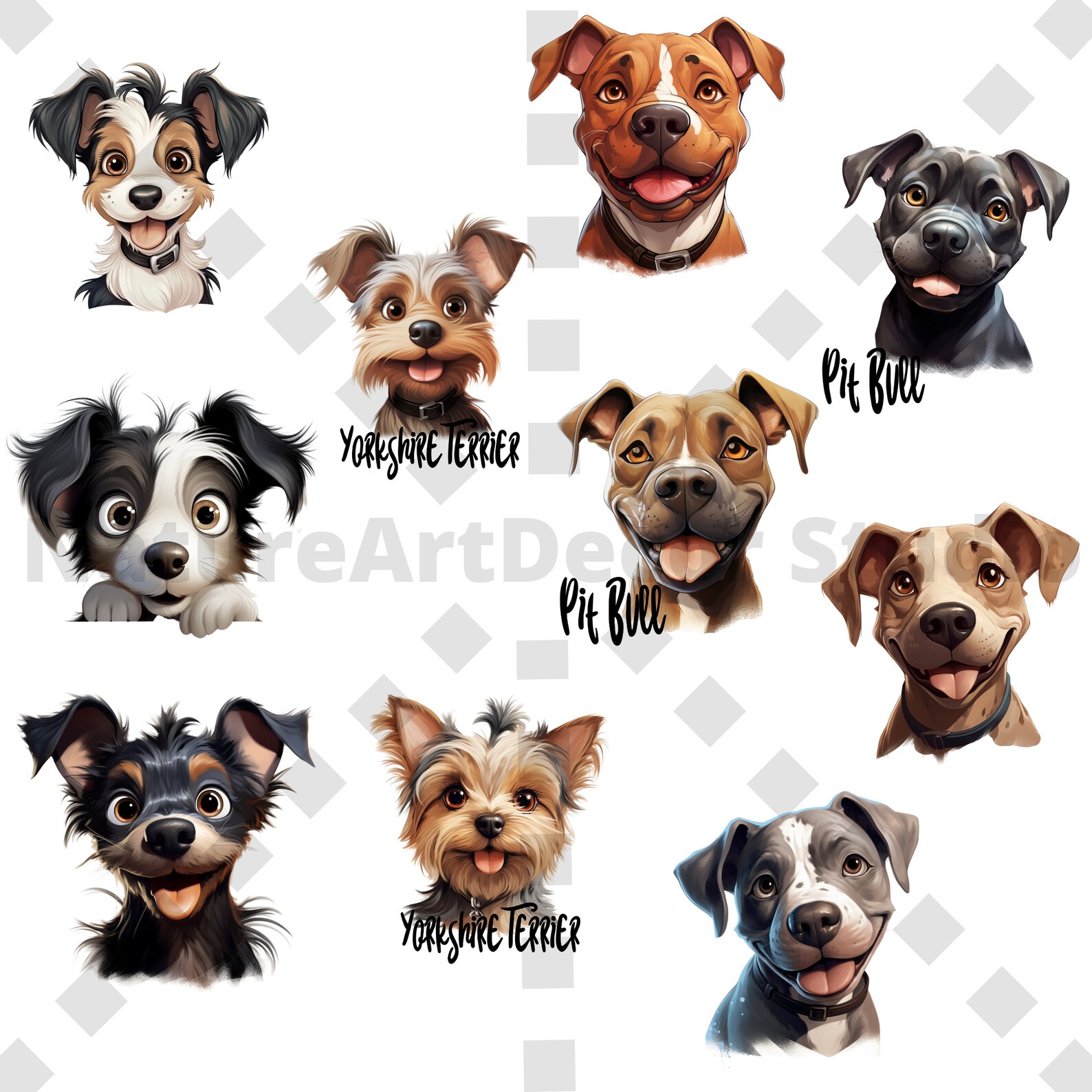 35pc Cartoon Dog Head PNG Bundle, Cute Puppy POD Allowed Digital Art ...