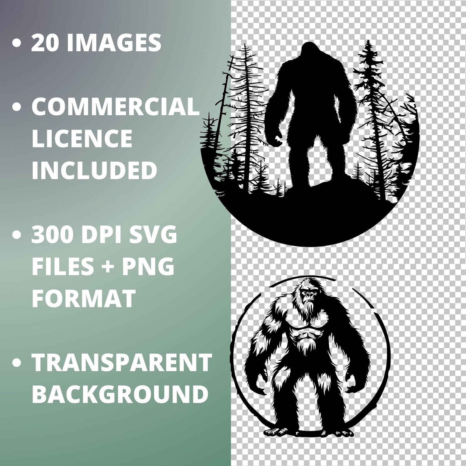 Bigfoot Silhouette Line Art Svg Bundle, Yeti, Sasquatch Cryptid Clipart ...
